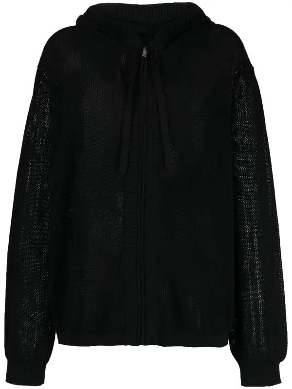 LANEUS Plain Crochet-knit Zip-up Hoodie - Black