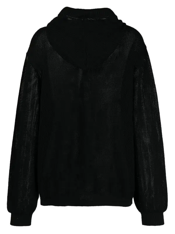 LANEUS Plain Crochet-knit Zip-up Hoodie - Black