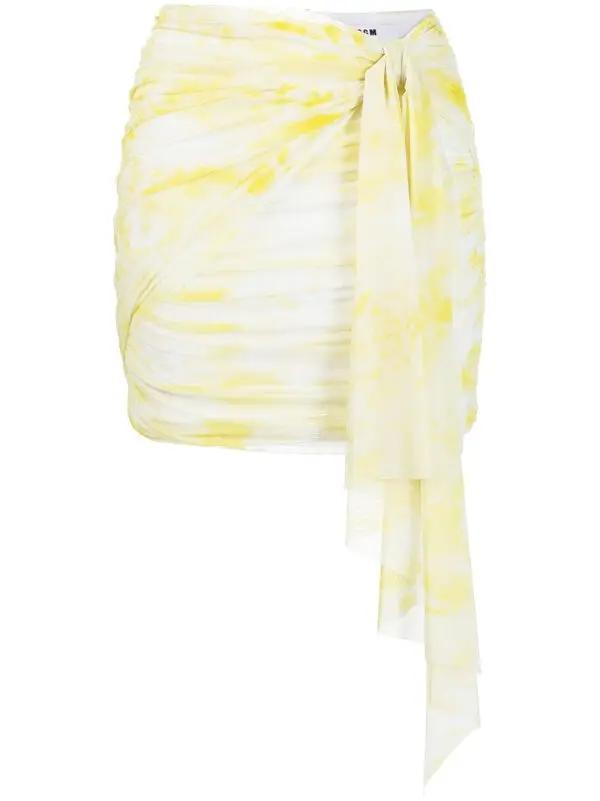 MSGM Graphic-print Ruched Miniskirt - Yellow