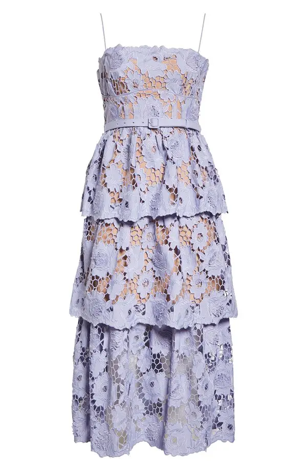 slim fit dress slacks Self-Portrait - Blue Floral Lace Midi Dress main image 0
