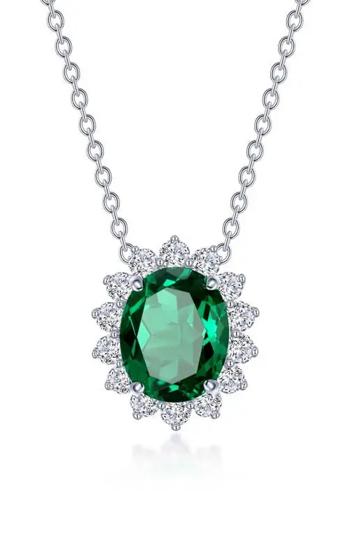Lafonn Simulated Emerald And Diamond Halo Pendant Necklace - Green