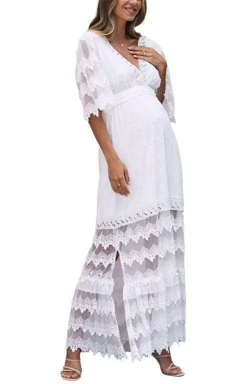 ANGEL MATERNITY Lace Cotton Maxi Dress