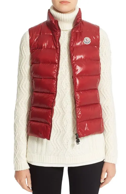 Moncler Ghany Water Resistant Shiny Nylon Down Puffer Vest - Red