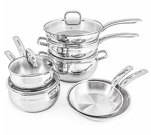 BERGHOFF Belly Shape 12pc 18/10 Ss Cookware Set W/ Glass Lids - One-color