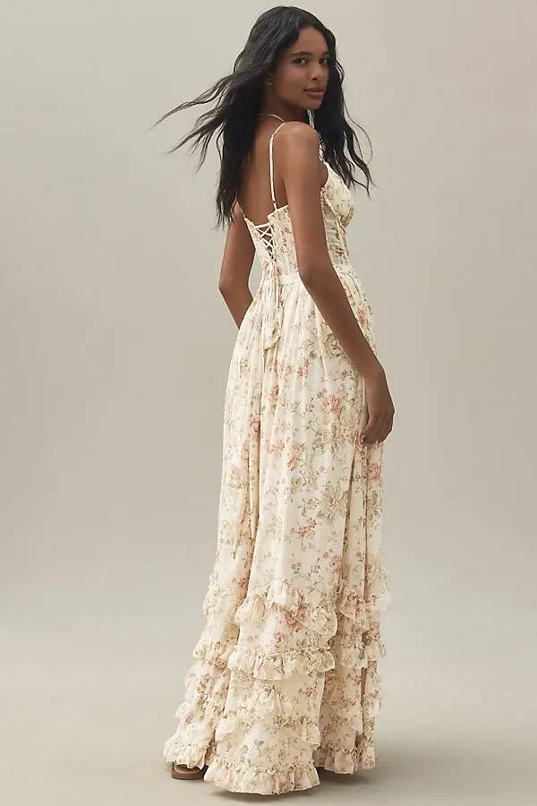 V. Chapman Carmen Corset Ruffled Gown - Light Yellow