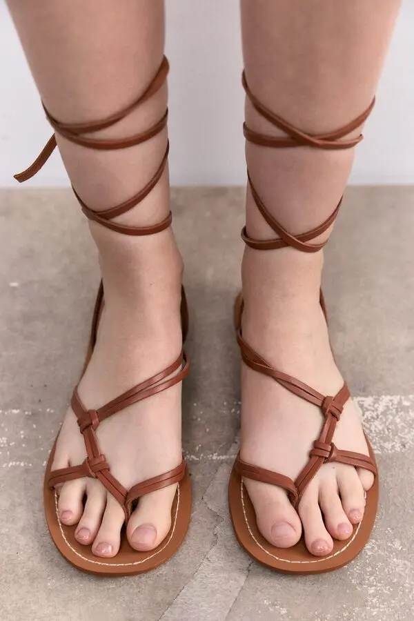 Zara Low Heeled Strappy Leather Sandals