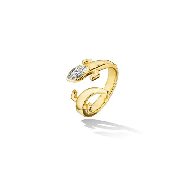 CADAR Yellow Origin Bypass Ring With White Diamond