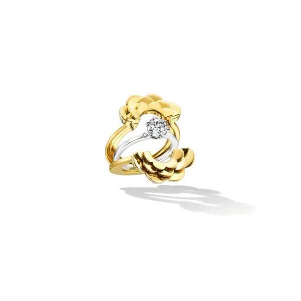 CADAR Tu Trio 18k Yellow Flower Engagement Ring | Flower Ring Enhancer