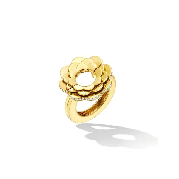 CADAR Tu Trio 18k Yellow Flower Engagement Ring | Flower Ring Enhancer