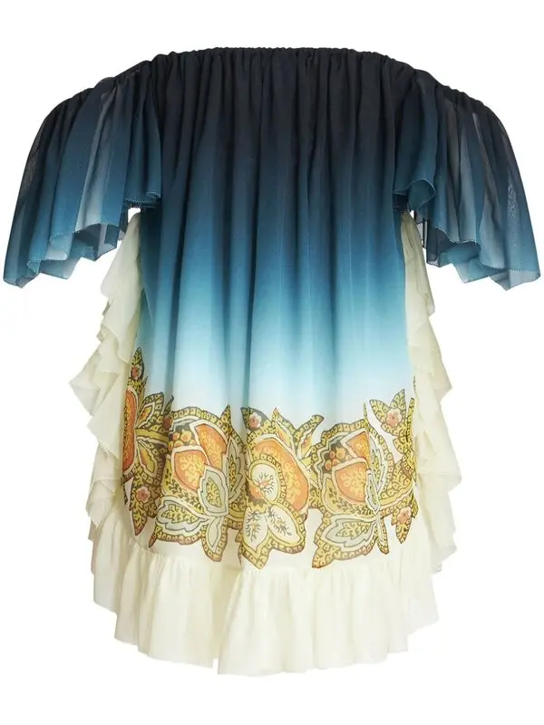 Etro Paisley-print Silk Off-shoulder Dress - Blue