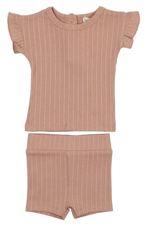 MANIÈRE Ribbed Knit T-shirt And Shorts Set - Mauve