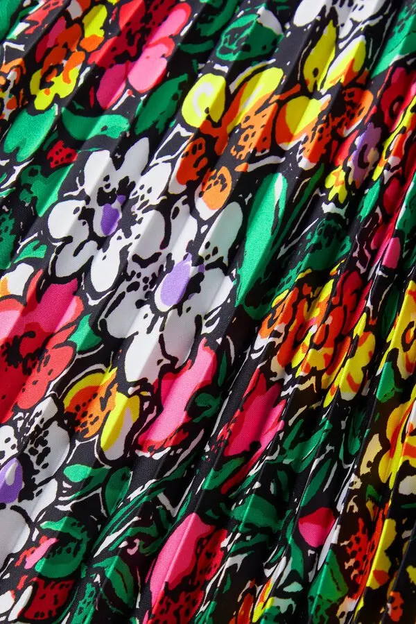 【Y88】sacai 6656 Floral Print Skirt SACAI Belted grosgrain-trimmed pleated floral-print satin midi