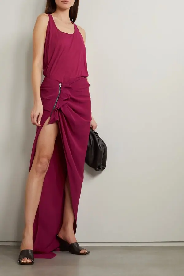 Rick Owens Gathered Asymmetric Crepe Maxi Skirt - Pink