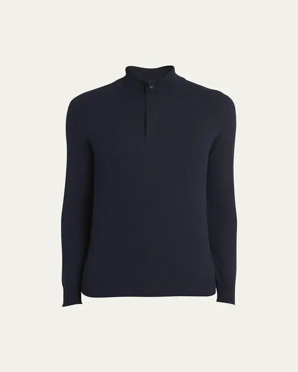 Zegna Oasi Cashmere Zip Mock Neck Sweater - Navy Solid