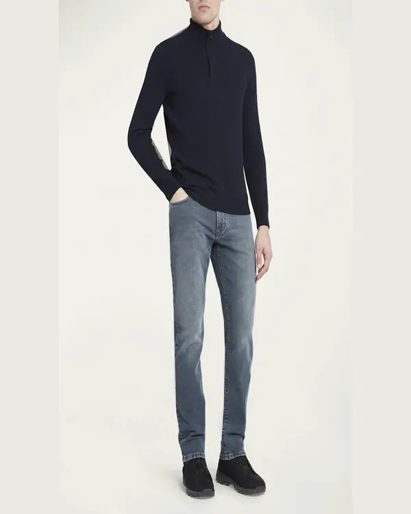 Zegna Oasi Cashmere Zip Mock Neck Sweater - Navy Solid