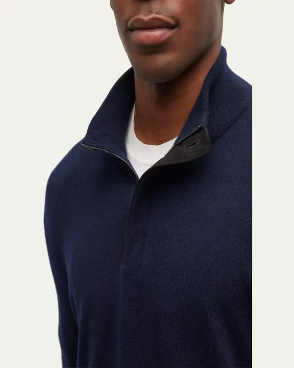 Zegna Oasi Cashmere Zip Mock Neck Sweater - Navy Solid