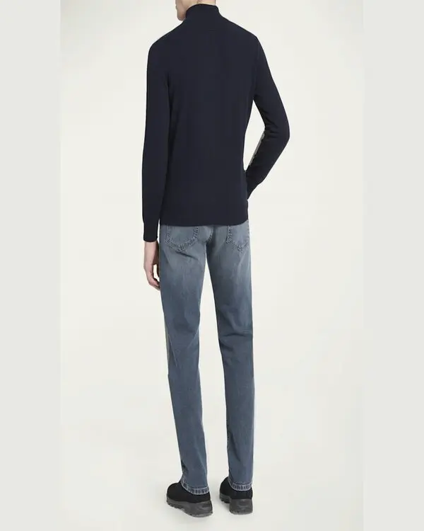 Zegna Oasi Cashmere Zip Mock Neck Sweater - Navy Solid