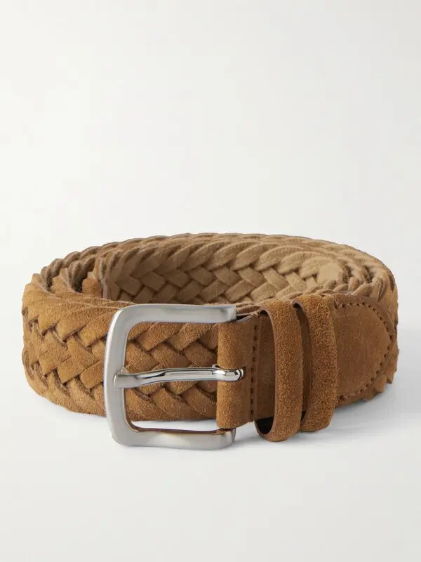 Mr P. 3.5cm Woven Suede Belt - Brown