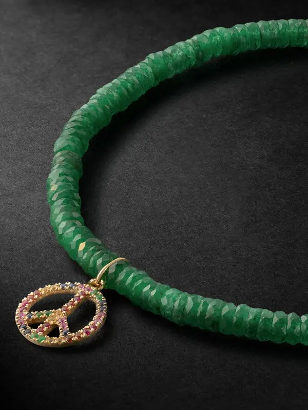 SYDNEY EVAN Rainbow Peace Sign Multi-stone Beaded Bracelet