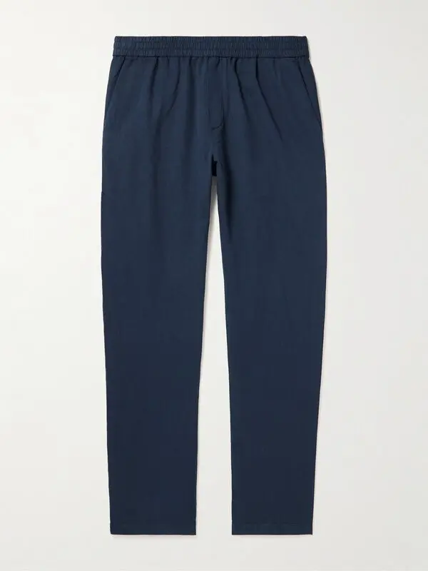Sunspel Straight-leg Cotton And Linen-blend Drawstring Trousers