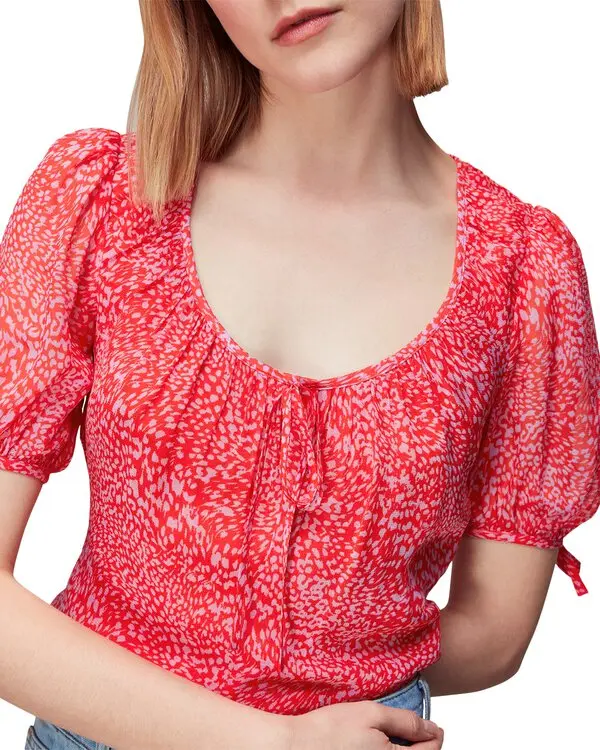 Whistles Diagonal Leopard Print Puff Sleeve Top