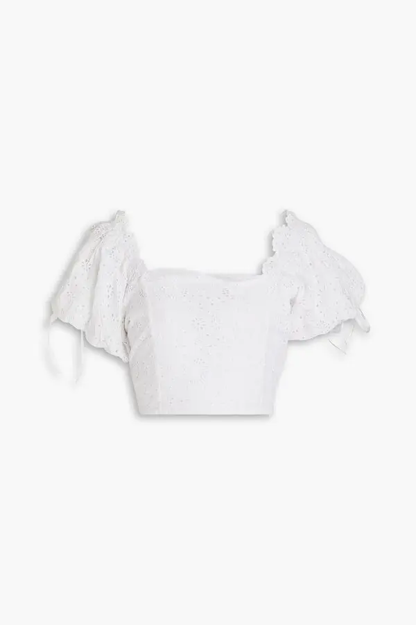 LoveShackFancy Melina Cropped Broderie Anglaise Top - Off-white