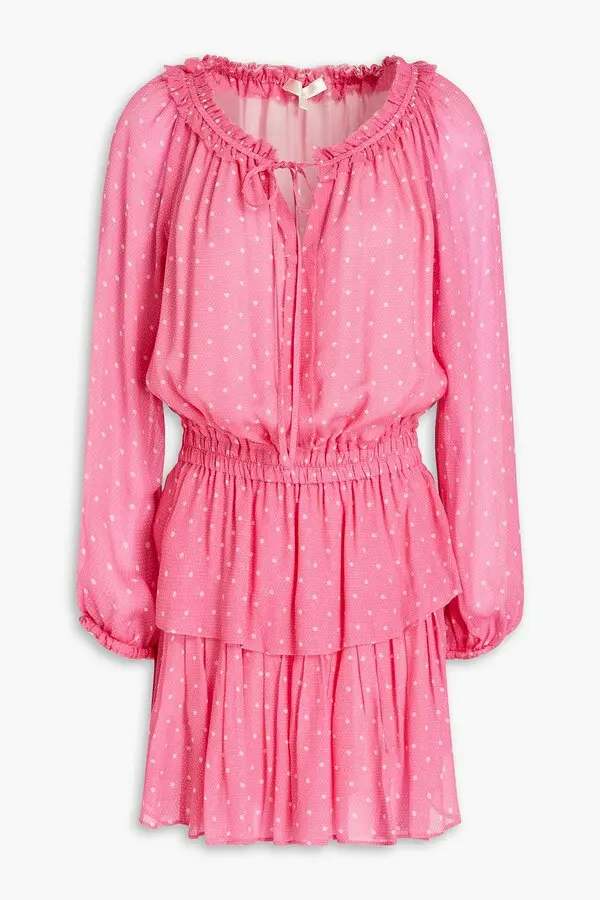 LoveShackFancy Popover Gathered Polka Dot Chiffon Mini Dress