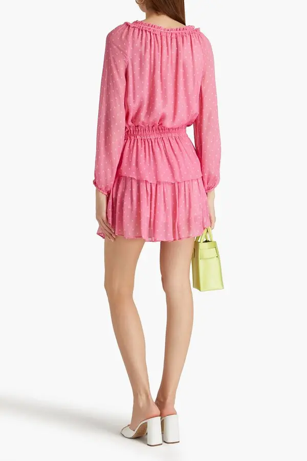 LoveShackFancy Popover Gathered Polka Dot Chiffon Mini Dress