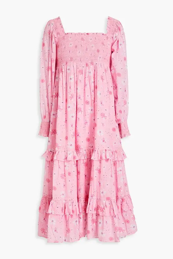 LoveShackFancy Miri Smocked Floral-print Cotton-gauze Midi Dress