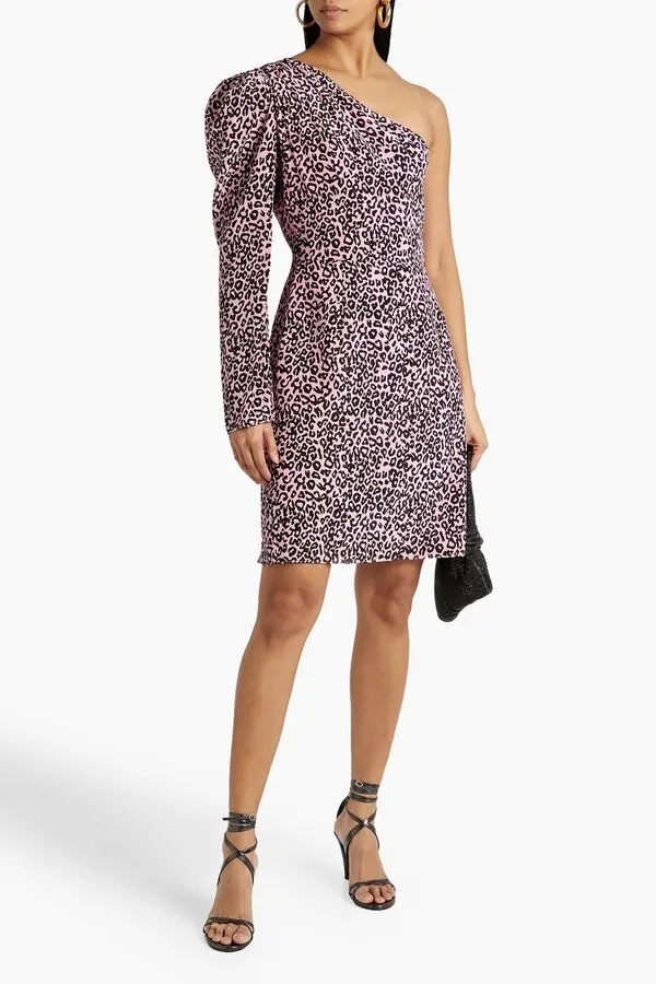 les reveries pink dress NWT Les Reveries ONE-SLEEVE FLORAL-PRINT MATTE-SATIN MINI DRESS IN PINK  Size 4