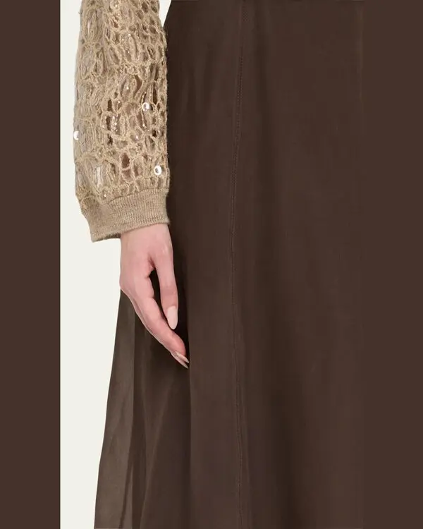 Brunello Cucinelli Crispy Silk Chiffon Midi Skirt
