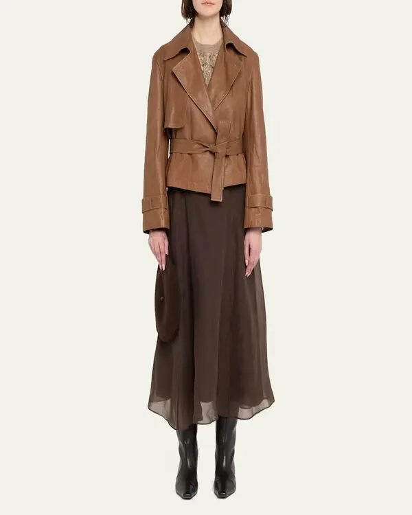 Brunello Cucinelli Crispy Silk Chiffon Midi Skirt