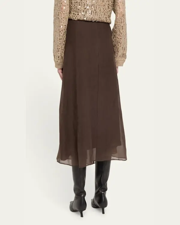 Brunello Cucinelli Crispy Silk Chiffon Midi Skirt
