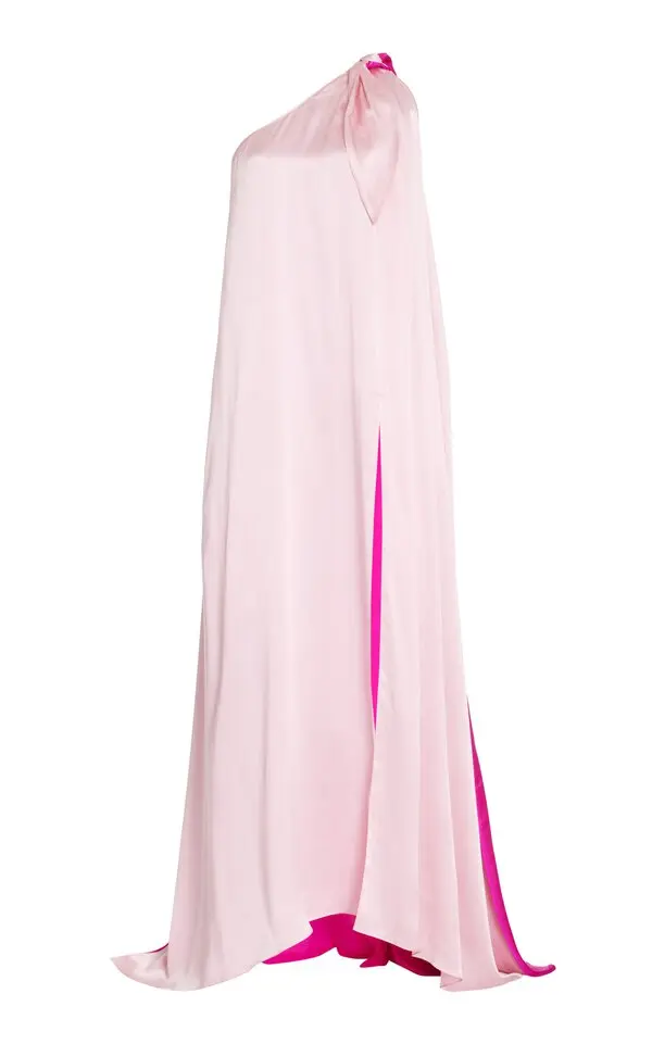 Halpern Draped One-shoulder Silk Gown