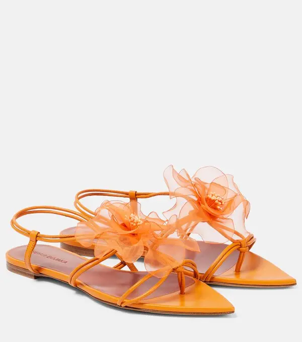 NENSI DOJAKA Appliqué Leather Thong Sandals - Orange