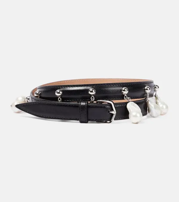 Alaïa Faux Pearl-embellished Leather Belt - Black