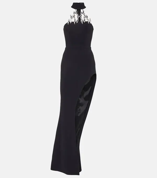 David Koma Crystal-embellished Asymmetric Gown - Black