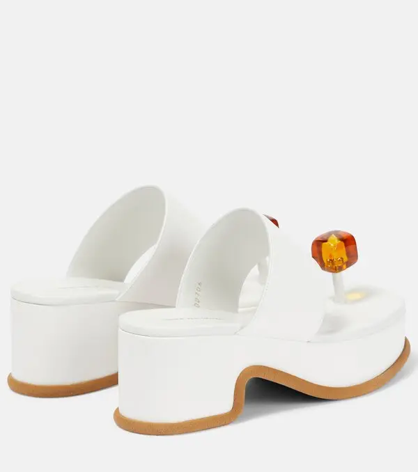 Dries Van Noten Leather Square Open Toe Platform Sandals - White