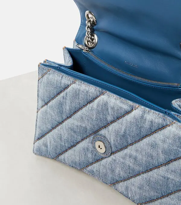 Balenciaga Crush Medium Denim Shoulder Bag - Blue