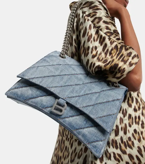 Balenciaga Crush Medium Denim Shoulder Bag - Blue