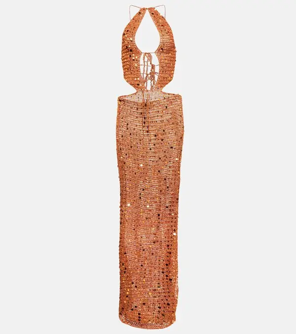 Aya Muse Morel Cutout Sequin Maxi Dress In Orange - 30% Off | Editorialist