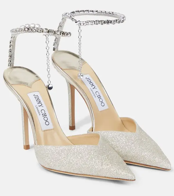 JIMMY CHOO Saeda 100 Embellished Glitter Pumps