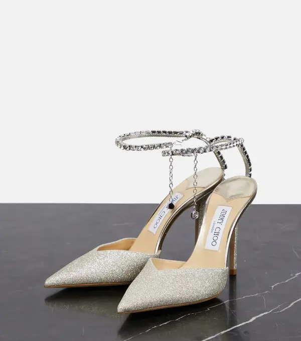 JIMMY CHOO Saeda 100 Embellished Glitter Pumps