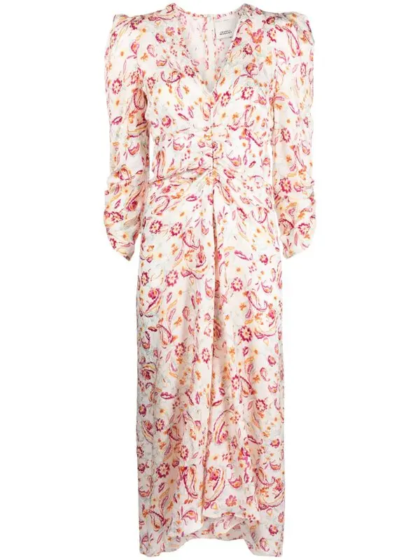 Isabel Marant Étoile Flower-print Silk-blend Midi Dress - Neutrals
