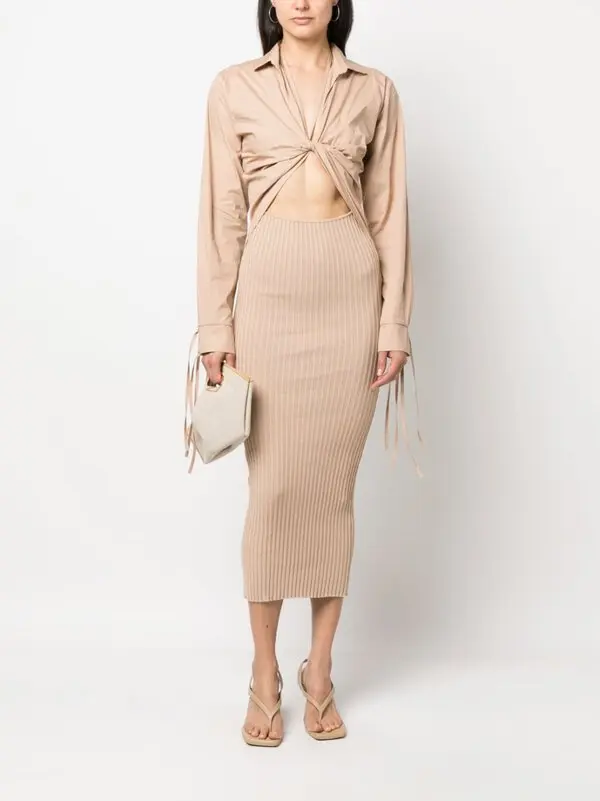 ANDREĀDAMO Gradient-effect Ribbed-knit Midi Dress - Neutrals