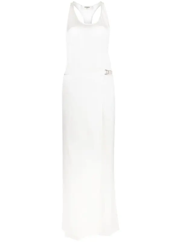 Fendi Sleeveless Silk Satin Jumpsuit - White