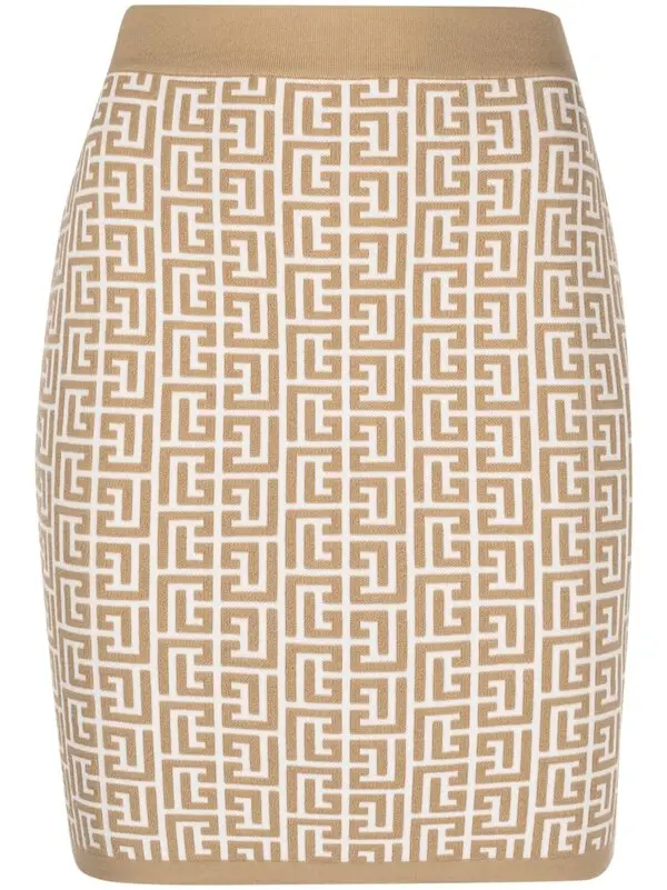 Balmain Monogram-jacquard Miniskirt - Neutrals