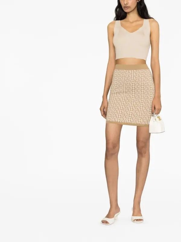 Balmain Monogram-jacquard Miniskirt - Neutrals