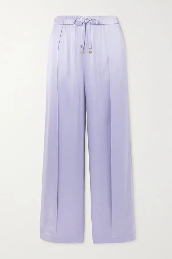 Loewe Anagram Pleated Embroidered Silk-satin Pants - Purple