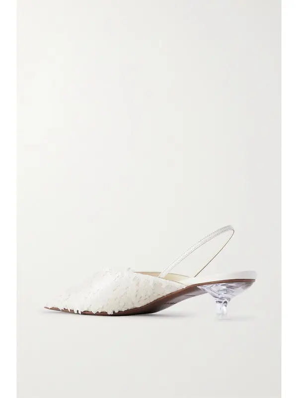 NEOUS Irena Sequined Leather Slingback Pumps - Cream